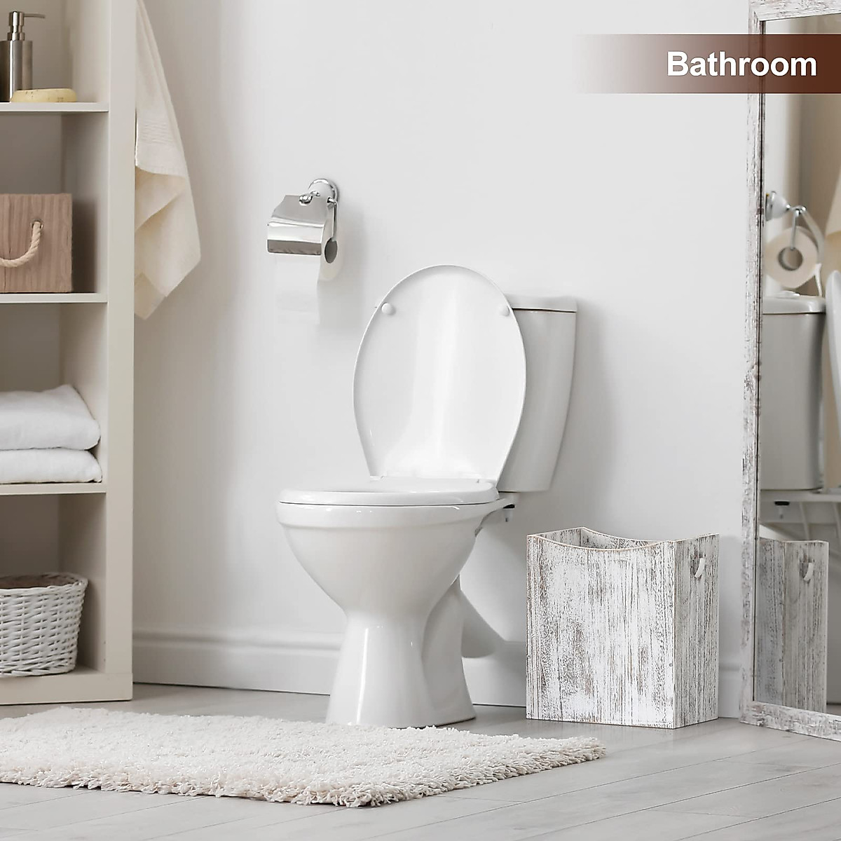 ETELI 2 Packs Wood Trash Can Rustic Waste Basket Small Wooden Garbage Can with Double Handles for Bedroom Bathroom Office Living Room, Rustic Grey White