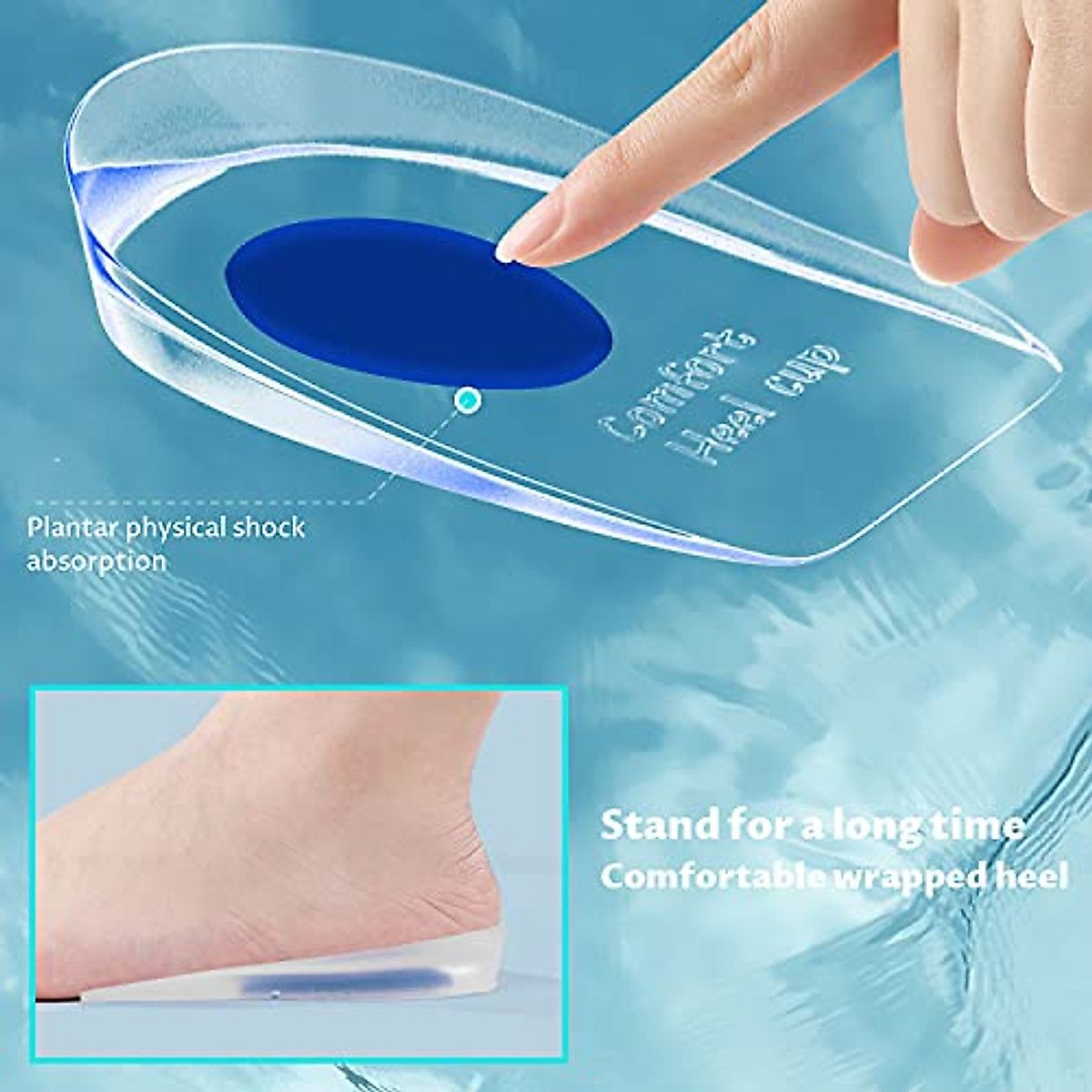 Silicone Gel Heel Cups for Heel Pain Shoe Inserts Heel Protectors for Plantar Fasciitis Foot Pads for Bone Spurs Heel Cushion Heel Lifts for Achilles Tendonitis (Large-6 Packs)