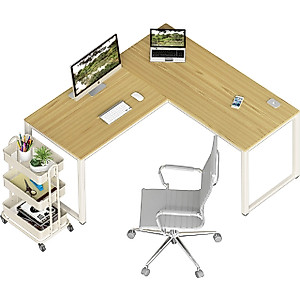 SHW Home Office 55"x60" Large L Shaped Corner Desk, Oak