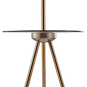 Teamson Home Modern Reading Tripod Floor Lamp Standing Light with USB Port and Glass Table White Shade Black Finish