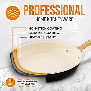 NutriChef 8-Inch Professional Ceramic Frying Pan - Small Skillet with Golden Titanium Handle, Non-Stick Ceramic Coating, Stain-Resistant, Easy to Clean, Ideal for Home Cooking