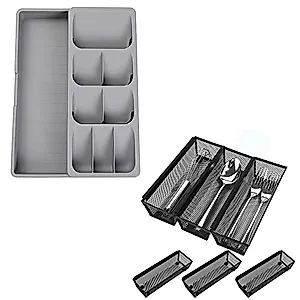 Silverware Drawer Organizer for Kitchen Interlocking Arm for Flatware