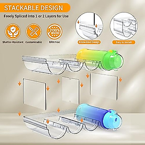 Water Bottle Organizer (Upgraded Widen), 2 Pack Stackable Plastic Water Bottle Cup Holder, Wine/Drink/Water Bottle Storage Stand for Kitchen Countertop, Cabinet, Freezer, Pantry, Hold 8 Containers