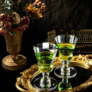 Vintage Crystal Absinthe Glasses | Set of 2 With Spoon | 7 oz Wine Savant - Stemmed Classic With Swiss Bubble Reservoir, Tasting, Nosing & Sipping, Absinthe, Sambuca, Raki, Pastis, Ouzo, Green Fairy