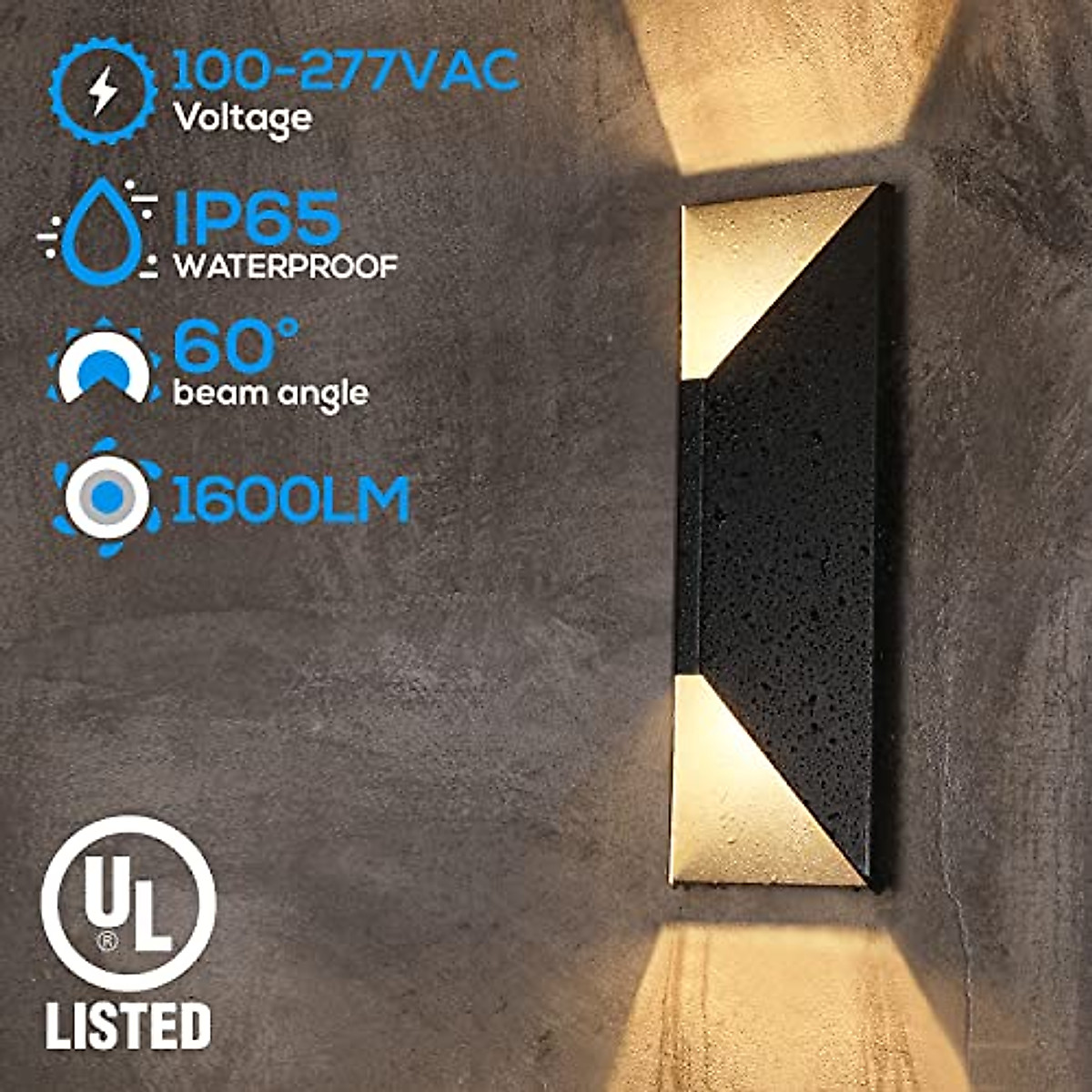 LEONLITE Dimmable LED Up Down Wall Light, 100-277V, CRI 90+, UL Listed IP65 Waterproof Wall Lamp, 10%-100% Dimmable Commercial Outdoor Wall Light, 14 Inch Modern Porch Light, 1600LM 3000K, Pack of 2
