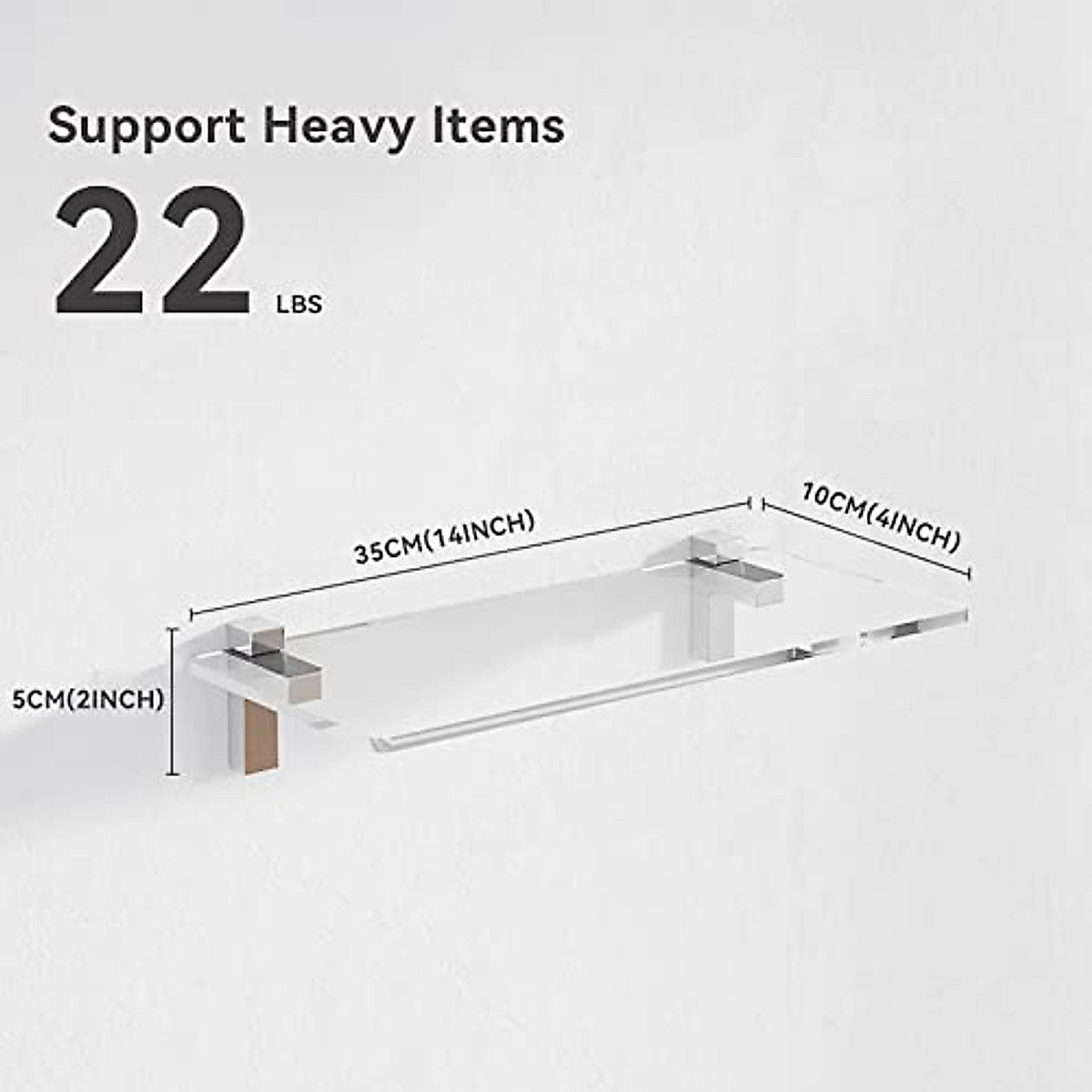 MEISHIDA Clear Acrylic Shelf, Set of 2 Invisible Wall Shelves Wall Mounted Display Shelf, Floating Shelves for Bathroom, Bedroom, Living Room, Kitchen, Office