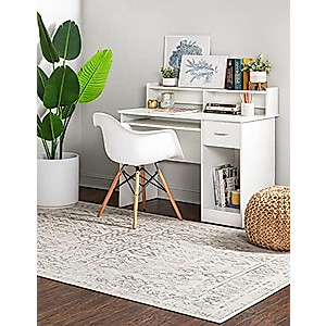 Unique Loom Oxford Collection Area Rug - Magdelan (8' x 10' Rectangle, Cream/Ivory)