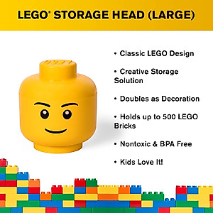 Room Copenhagen Lego Storage Head, Large, Boy, 9-1/2 x 9-1/2 x 10-3/4 Inches, Yellow (4032)