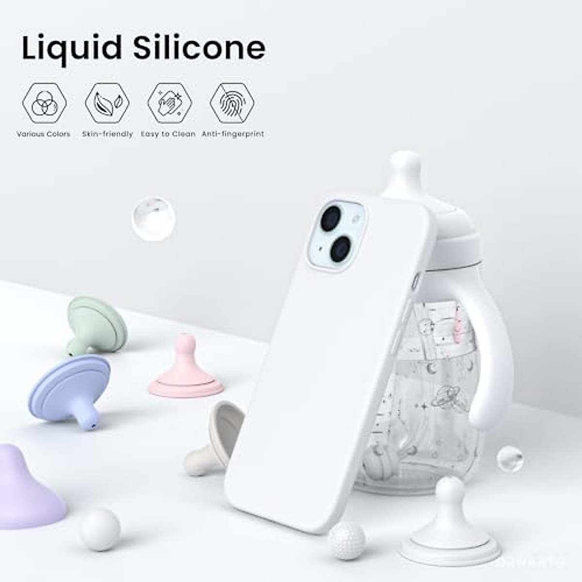 ORNARTO Compatible with iPhone 15 Plus Case 6.7", Slim Liquid Silicone 3 Layers Full Covered Soft Gel Rubber Cover Protective Phone Case with Anti-Scratch Microfiber Lining-White