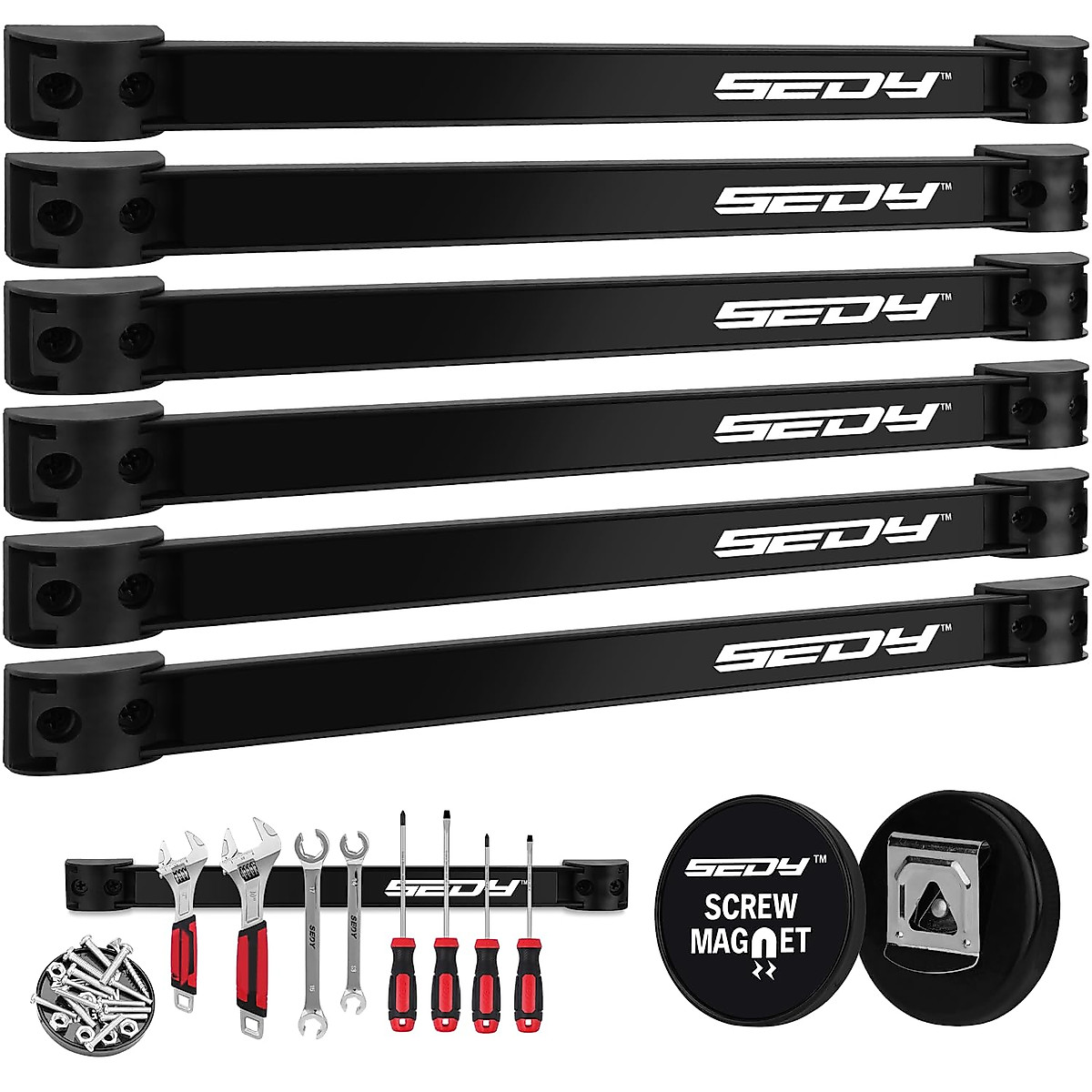 Magnetic Tool Holder Storage Organizer: 7-Piece Garage Wall Mount Rack Organization Strip Power Magnet Organizers Mounted Workbench Board Slatwall Van Hanger