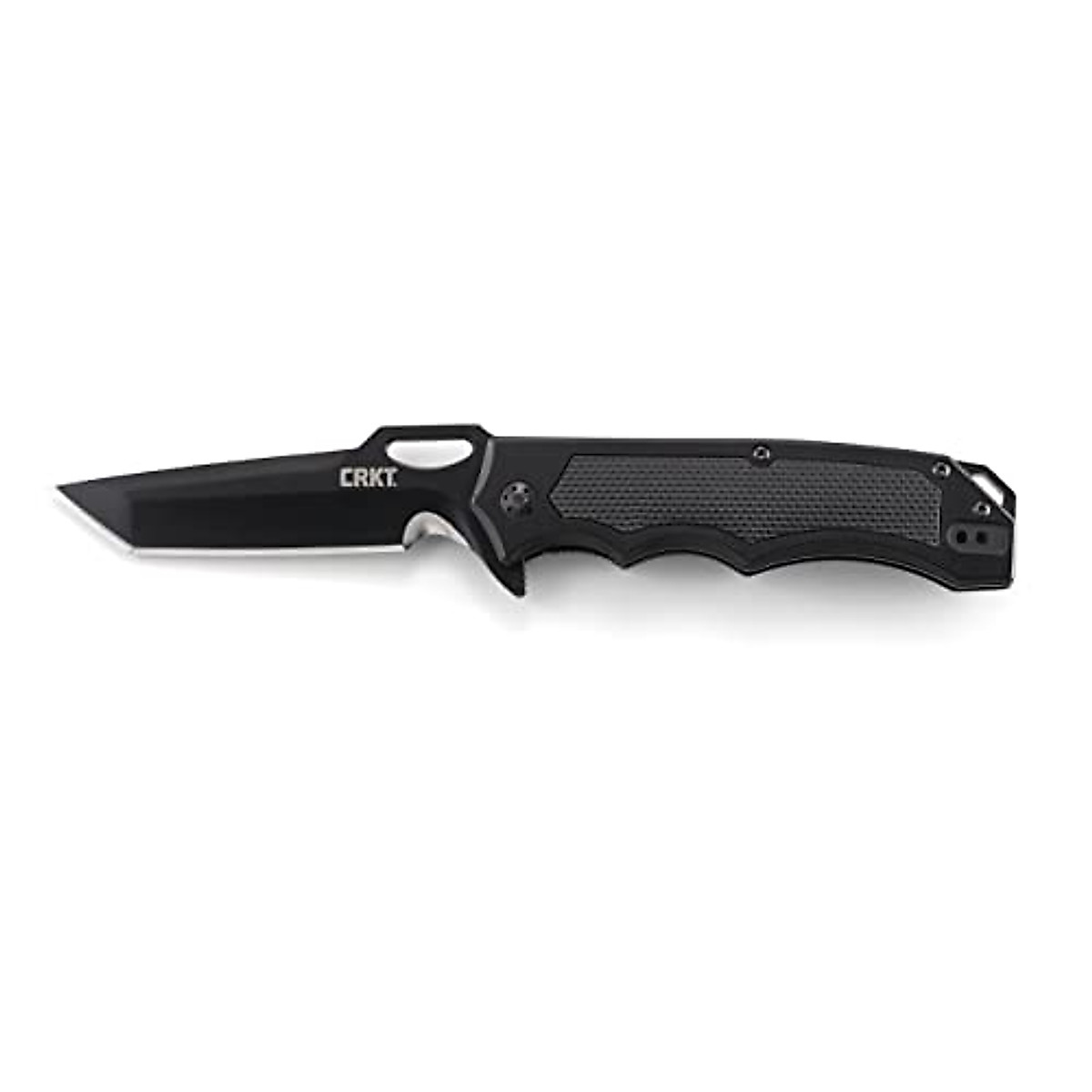 CRKT Septimo EDC Folding Pocket Knife: Everyday Carry, Black Serrated Edge Tanto, Veff Serrations Flipper and Thumb Slot Opening, Aluminum Handle with TPR Insert, Reversible Pocket Clip 7050