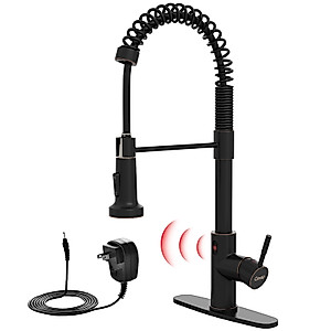 GIMILI Oil Rubbed Bronze Touchless Kitchen Faucet with AC Adapter, Motion Sensor Smart Hands Free Single Handle Kitchen Sink Faucet with Pull Down Sprayer