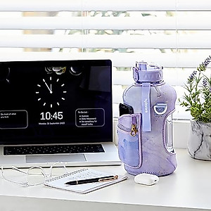 HYDRARANK Half Gallon Water Bottle with Sleeve - BPA Free Gym Water Bottle with Straw and Spout Lid - Leak Proof - Reusable Large Water Jug with Strap, Handle for Daily Hydration (74 Ounce)