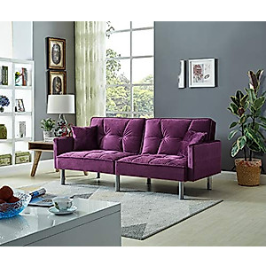 Legend Vansen Velvet Sleeper Loveseat with Pillow Twin Size Contemporary Sofas for Living Room and Bedroom Sofabed, 75.5'', Purple