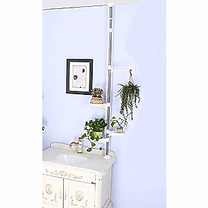BAOYOUNI Indoor Plant Pole Stand Tension Rod Hanger Window Sill Flower Display Rack Holder Adjustable Corner Vertical Storage Organizer with 3 Trays & 1 Arm for Counter Top, Ivory