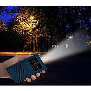 Portable Pocket AM FM Transistor Radio Powerful Flashlight Powered by 1500mah Battery (Included),Ultra-Long Antenna Best Reception Best Sound Quality (Blue)