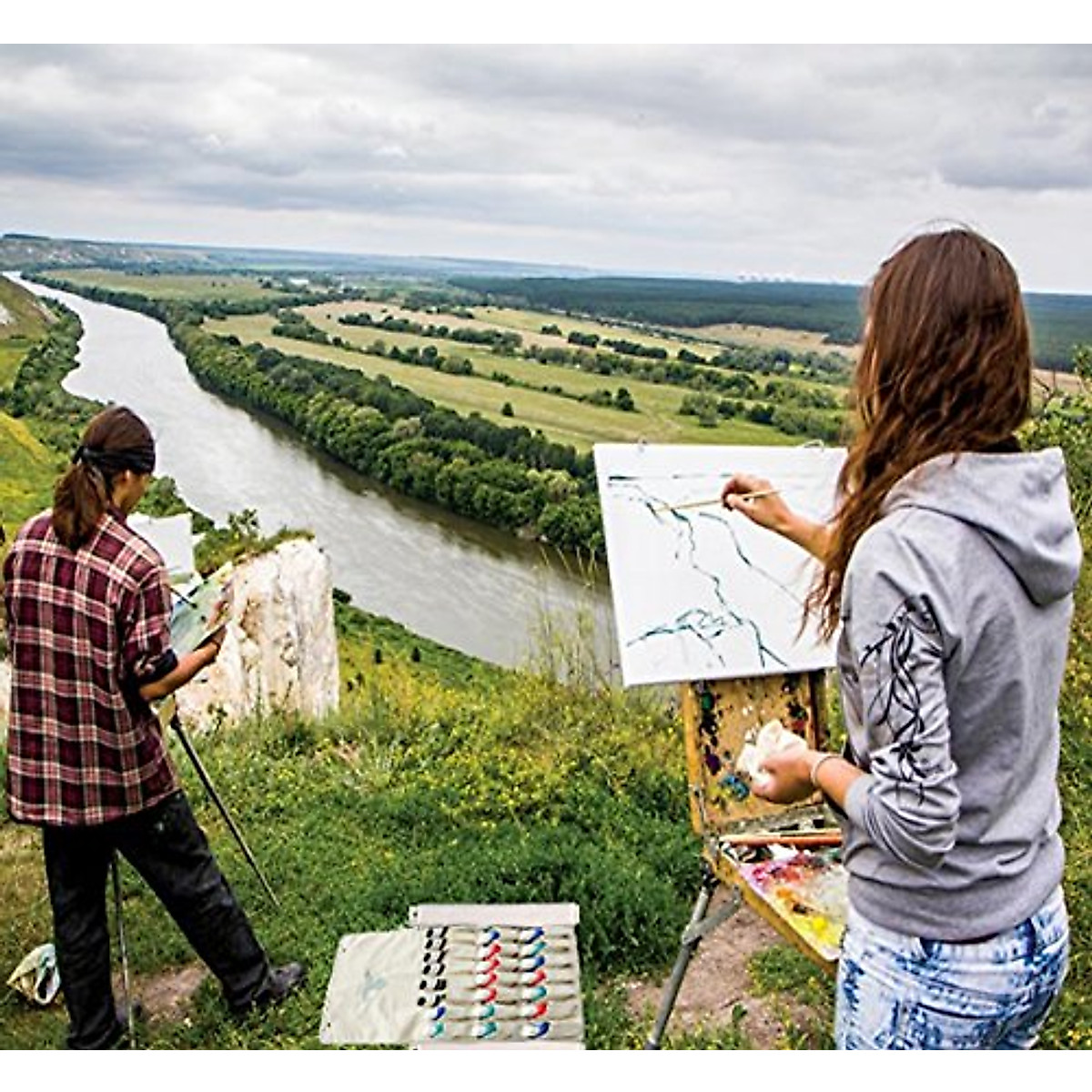 Daveliou Paint Organizer with 24 Slots, Roll Up and Tie Closed for Storage or Travel, Premium Canvas Paint Organizers and Storage for 0.41 fl oz (12mL) Oil and Acrylic Paint Tubes