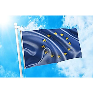 DMSE European Union EU 12 Golden Stars Flag 3X5 Ft Foot 100% Polyester 100D Flag UV Resistant (3'X5' Ft Foot)