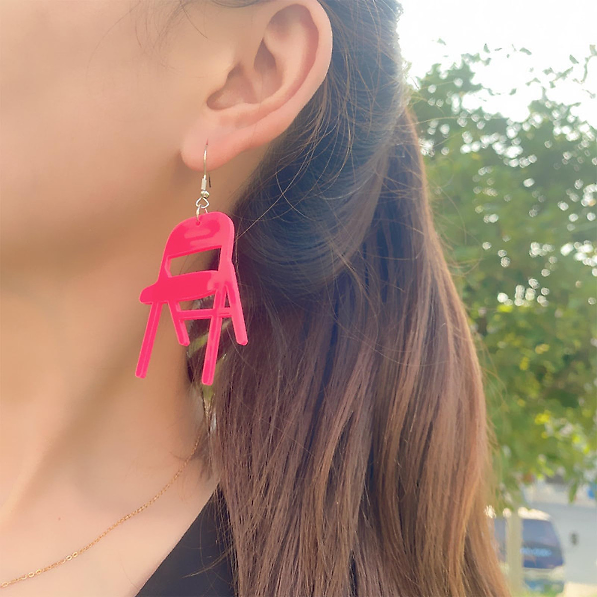 XYAYOU Funny 3D Acrylic Folding Chair Drop Dangle Earrings for Women Jewelry Gift (pink)