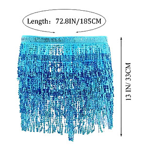 Kakaco Women Belly Dance Skirt Sequin Fringe Skirts Sparkly Hip Scarf Skirt Fashion Party Skirt Costume (G-Blue)