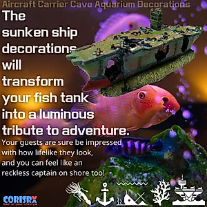 CORISRX BEST OF YOUR LIFESTYLE Dr. Moss Aircraft Carrier Cave Aquarium Ornament - Navy Warship Battleship Decoration Ship
