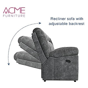 Acme Furniture Zubaida 41" x 87" Modern Velvet Reclining Sofa with USB Dock, 1 Storage Drawer, Tight Back & Seat Cushion, in 2-Tone Gray Finish