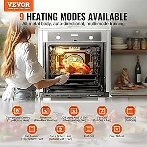 VEVOR Wall Oven, 24 inch Electric Built-in Wall Oven with 9 Cooking Functions, 2.68 Cu.Ft Convection Wall Oven with Digital Timer, Electric Single Wall Oven with Baking Rack and Tray, for Kitchen