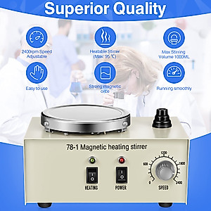 78-1 Magnetic Stirrer Hot Plate Magnetic Mixer 1000ml Lab Hot Plate with Magnetic Stirrer, 2400 RPM Magnetic Stir Plate with 4 Stir Bars and Support Stand, Max 158°F Hotplate Magnetic Stir