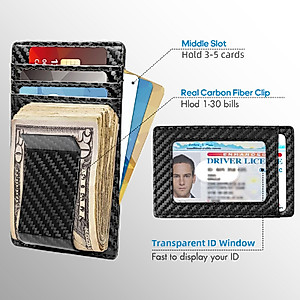 Travelambo Money Clip for Men Carbon Fiber Clip Wallet Leather Slim Minimalist Card Holder RFID Blocking (Weaved Black)
