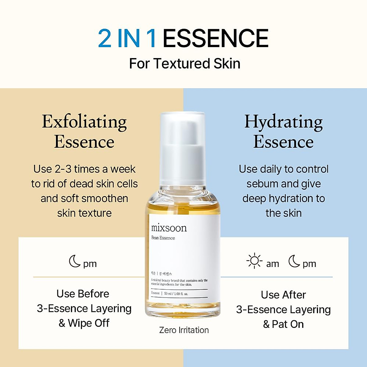 mixsoon Bean Essence Exfoliating Hydrating Korean Skin Care Glass skin Hyaluronic Acid Serum (1.6 Fl Oz (Pack of 1))