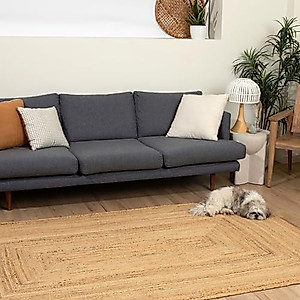 Homespice George Natural Jute Rug 4x6', Beautifully Hand Braided Farmhouse Rug in Rustic Burlap Style, Reversible, and Durable Braided Rug