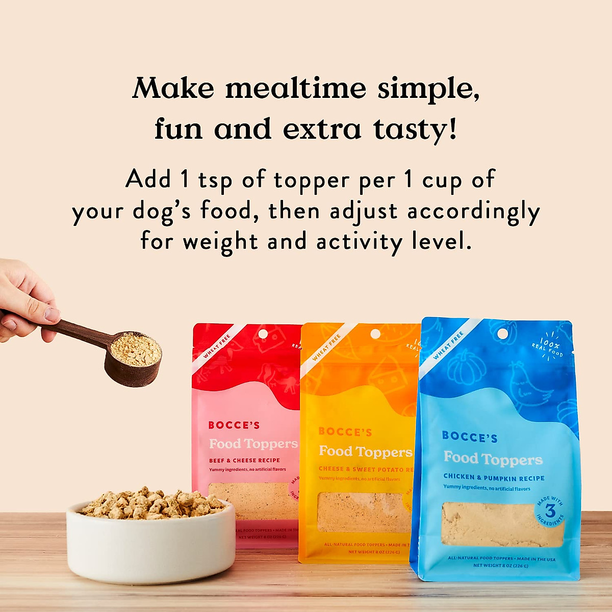 Bocce's Bakery Beef & Cheese Dog Food Toppers, All-Natural Wheat-Free Dog Food Topper, Made with Real Ingredients, Baked in USA, 8 oz