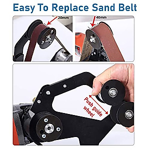 Belt Sander Adapter for Angle Grinder, Pipe Tube Polishing Sanding Attachment with 40mm Belts, Suitable for US 5/8-11 Thread, Handheld Grinder Sander Kit Rust Removal