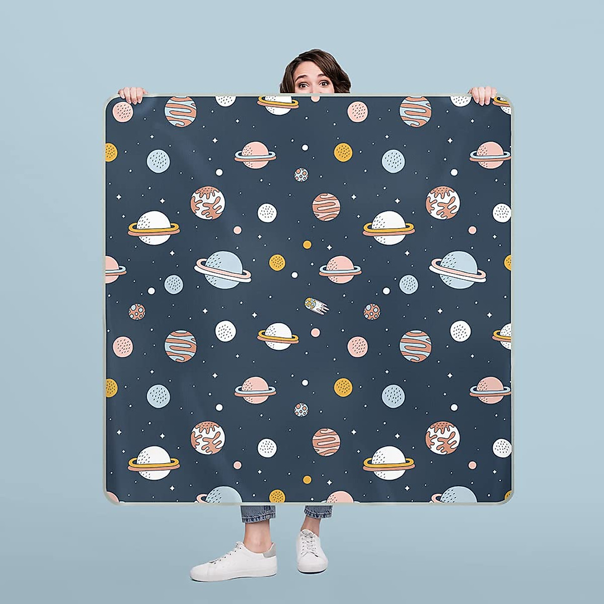 WildCubz 51" Heavy Duty Baby Splat Mat for Under High Chair | Includes Wet Bag | Premium Washable Toddler Mat | Baby Led Weaning | High Chair Mat for Floor | Craft Mat | Splash Mat (Space)