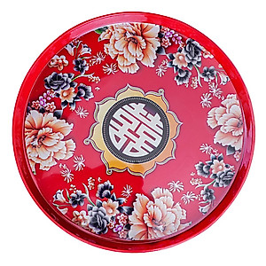 Cabilock Serving Platter Chinese Food Tray Red Wedding Serving Tray Fruit Plate Fruit Tray Snack Storage Holder for Home Kitchen and Wedding Snack Tray Round 13X2. 9inch Chinese Candy Boxes