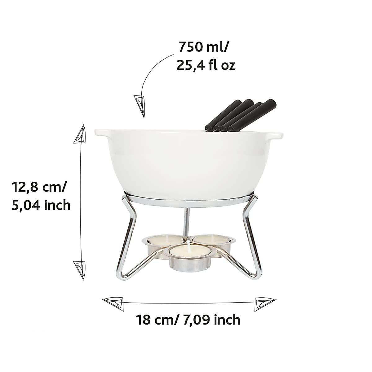 Boska Cheese Fondue Party Set - Fondue Pot Set Microwave Safe Ceramic Hot Pot Chocolate Fountain Snack - Wedding Registry Items Small Kitchen Appliances for up to 4 Persons