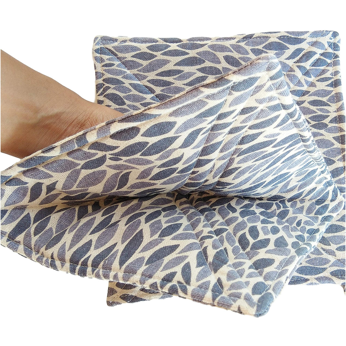 CUSHYSTORE Pot Holder Navy Leave Blue Cottage Style Oven Pads for Cooking Kitchen 7.75", 2 Packs