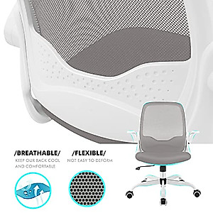 KERDOM Office Chair, Ergonomic Desk Chair, Breathable Mesh Computer Chair, Comfy Swivel Task Chair with Flip-up Armrests and Adjustable Height Grey