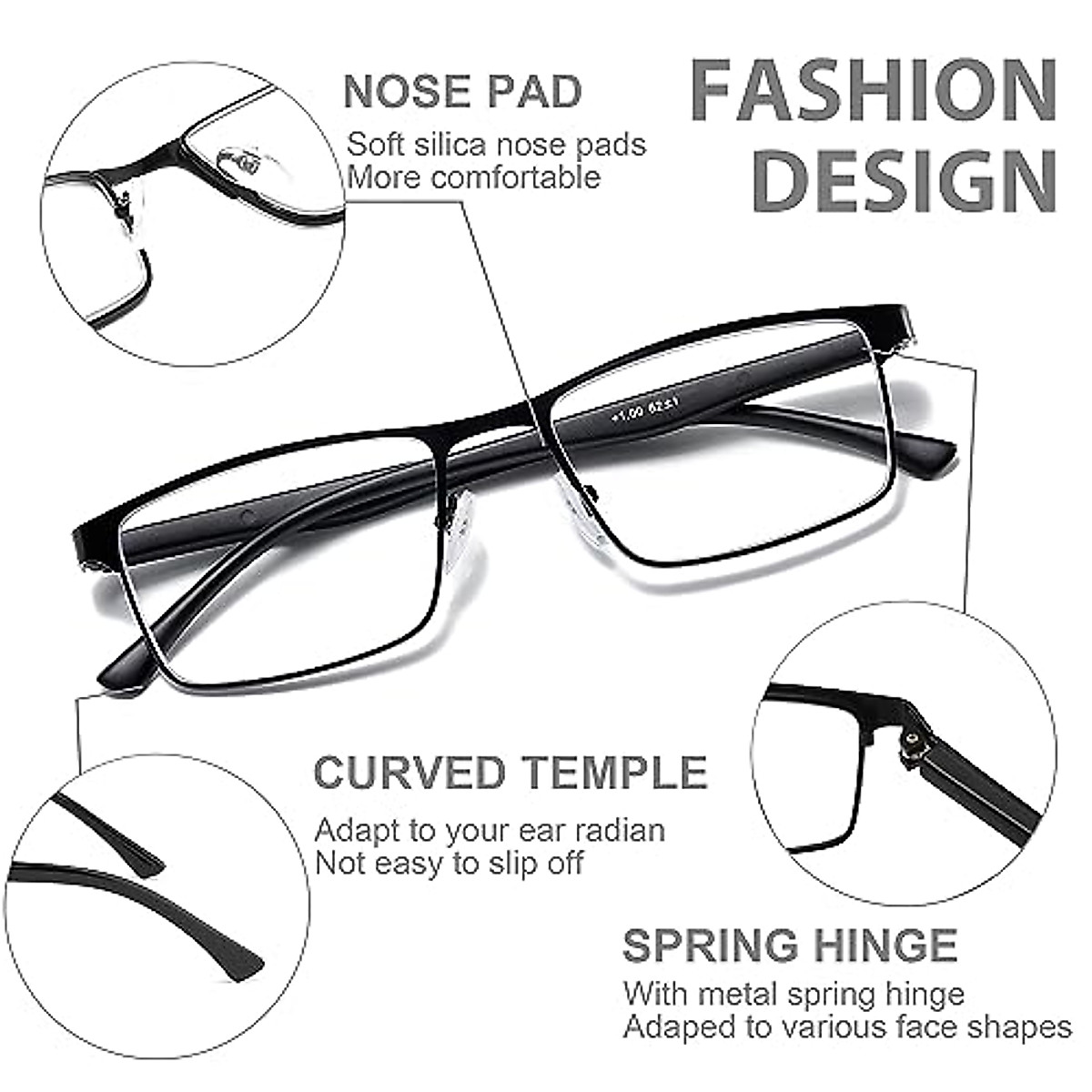 NaNaKo 3 Pack Reading Glasses for Men, Lightweight Blue Light Blocking Metal Frame Mens Readers (C1,+1.50)