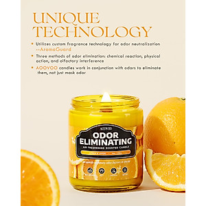 AOOVOO Citrus Lemon Odor Eliminating Highly Fragranced Candle - Eliminates 95% of Pet, Smoke, Food, and Other Smells Quickly, Wood Wick Air Freshing Soy Candle, 9 oz Up to 50 Hours Burn time