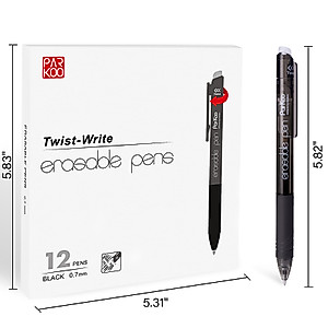 ParKoo Retractable Erasable Gel Pens Twist-Write, Fine Point 0.7 mm, Make Mistake Disappear, 12 Black Ink Pens for Drawing Writing Planners and Crossword Puzzles