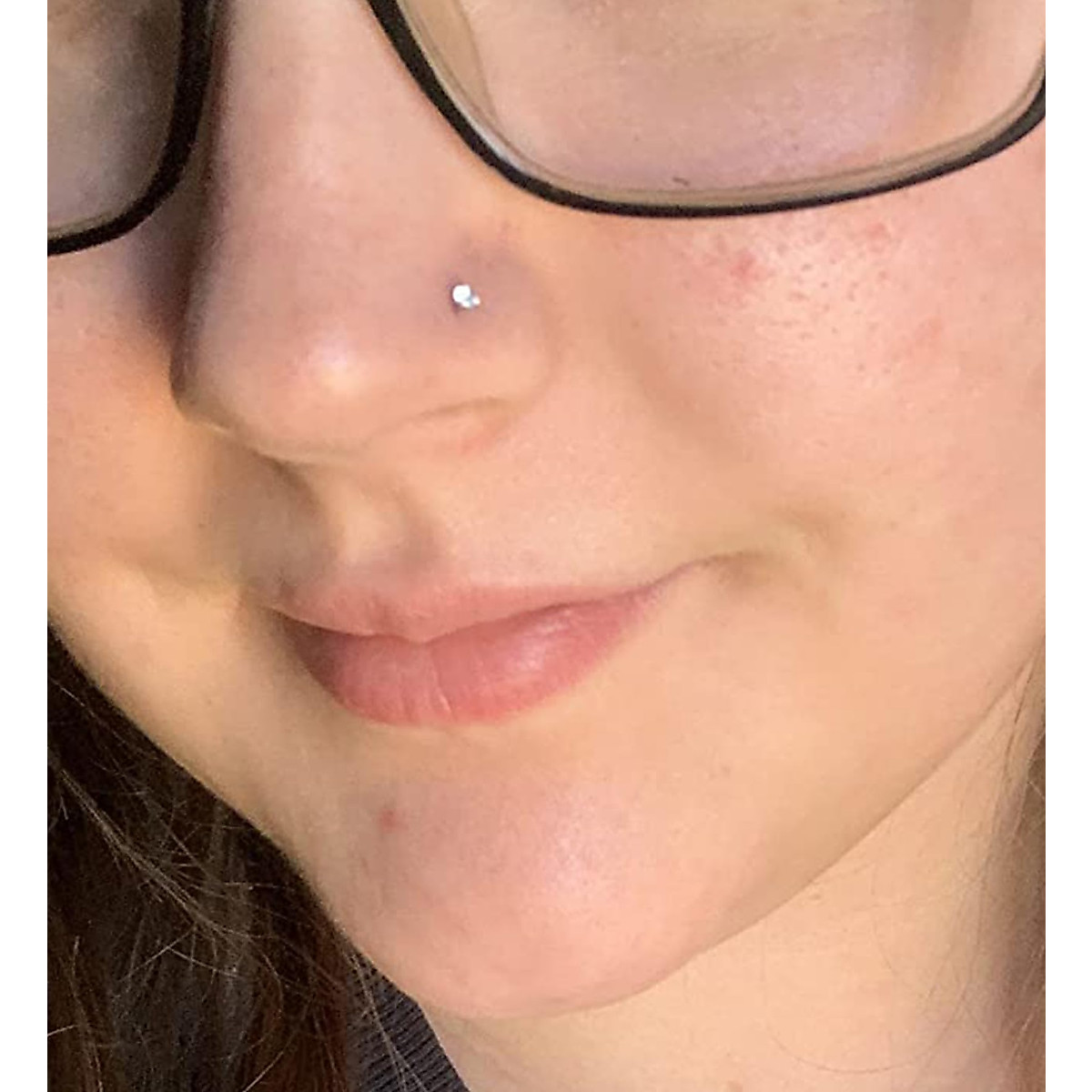 MODRSA Nose Studs for Women Men Silver Nose Ring Studs 18 gauge L Shaped Nose Screw Stainless Steel Diamond Nostril Piercing Stud