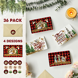 Artoid Mode 36 Pack Angels Cabin Christmas Thank You Cards Church Xmas Tree Greeting Cards Gift With Envelope Sticker Blank Note Cards for Birthday Wedding Baby Shower Bridal Shower, 4 x 6 Inch