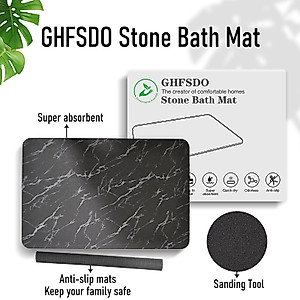 GHFSDO Stone Bath Mat, Diatomaceous earth bath mat, Non-Slip Super Absorbent quick dry stone bath mat bathroom, Dark Gray shower stone bath mat, Bathroom Floor Mat, Rectangle, 15.7‘’×23.6‘’,