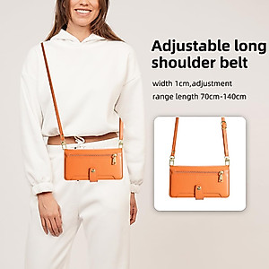 Arseaiy Wallet Case for Samsung Galaxy A04 4G Flip Phone Case with Crossbody Strap Magnetic Handbag Zipper Pocket PU Leather Shockproof with Kickstand Phone Shell Orange