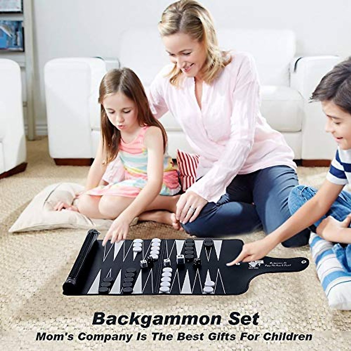 Travel Backgammon Set Roll Up Detachable Design Bagammon Game Set with Backgammon Checkers Inside (Black)