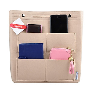 Vercord Felt Tall Long Purse Tote Backpack Bag Insert Organizer Inside for Women Cream Beige
