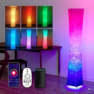chiphy Floor Lamp, RGB Color Changing and Dimmable LED Lamp, Smart WiFi Bulbs Compatible with Alexa & Google Assistant, 64" Tall White Fabric Shade Light, Modern for Living Room, Bedroom, Game Room
