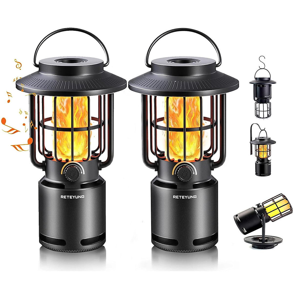 Outdoor Bluetooth Speakers, LED Flame Light Speaker for Men Women Fathers,Wireless Portable Speaker with Wall Mount/Hook,IP65 Waterproof Speaker for Patio/Yard/Party/Camping Black