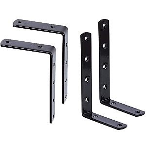 4 PCS 90 Degree Angle L Shaped Shelf Bracket with 24 Pcs Screws and 8 Pcs Anchors, Corner Brace Joint Bracket Fastener, 5 x 3Inch Floating Shelves Bracket Support Wall Hanging, Black, Metal
